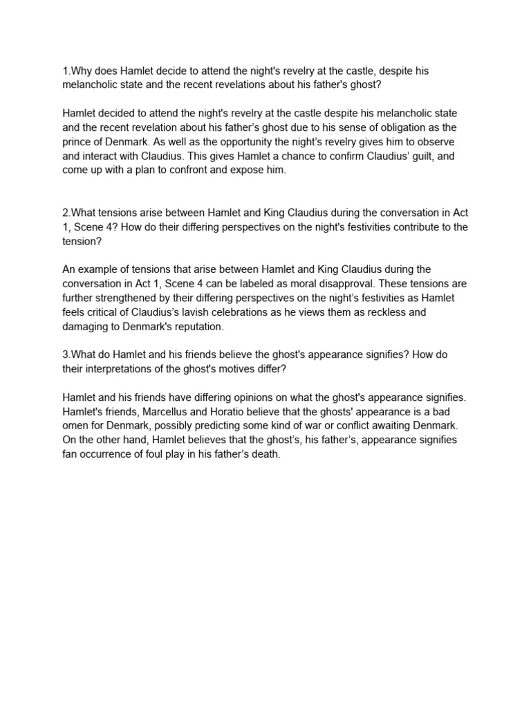 Hamlet Close Reading Questions | PDF