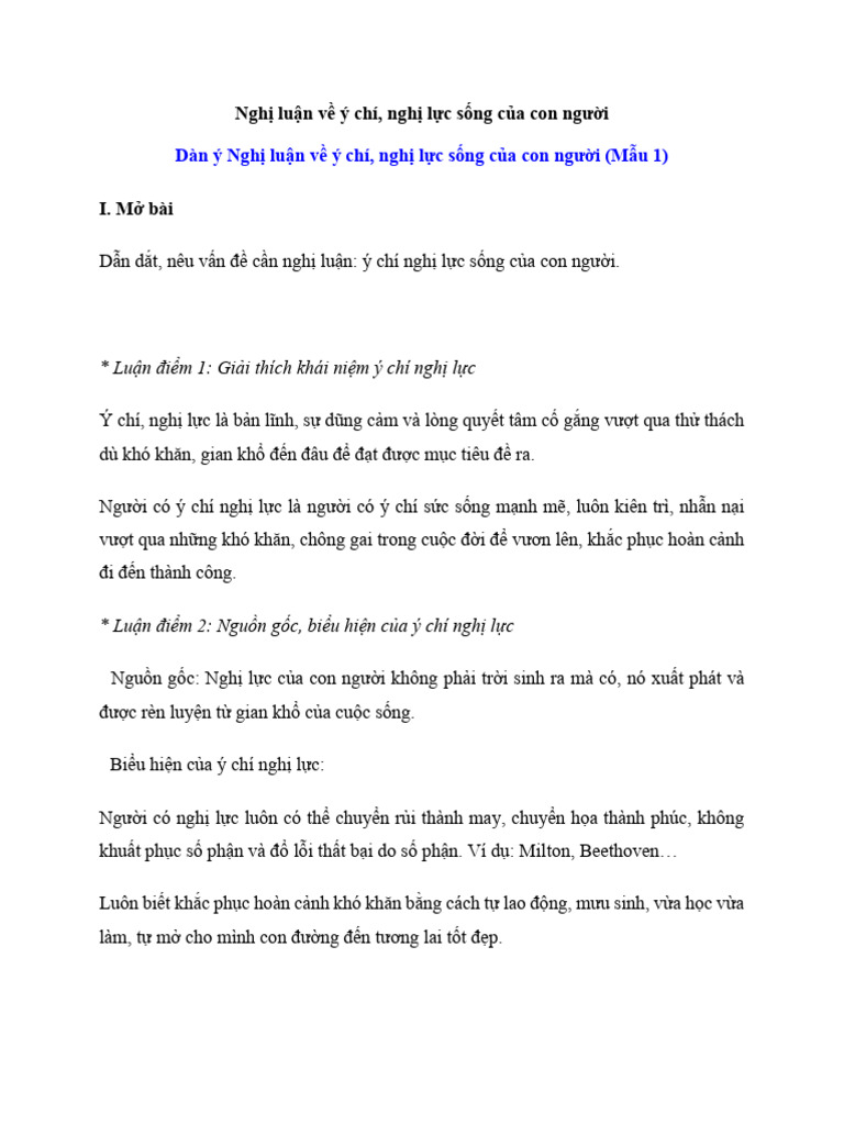 Top 30 Bai Nghi Luan Ve y Chi Nghi Luc 2022 | PDF