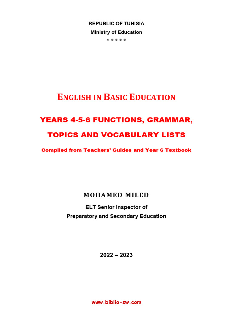 Tunisian Basic Education English Guide | PDF | Noun | Adjective