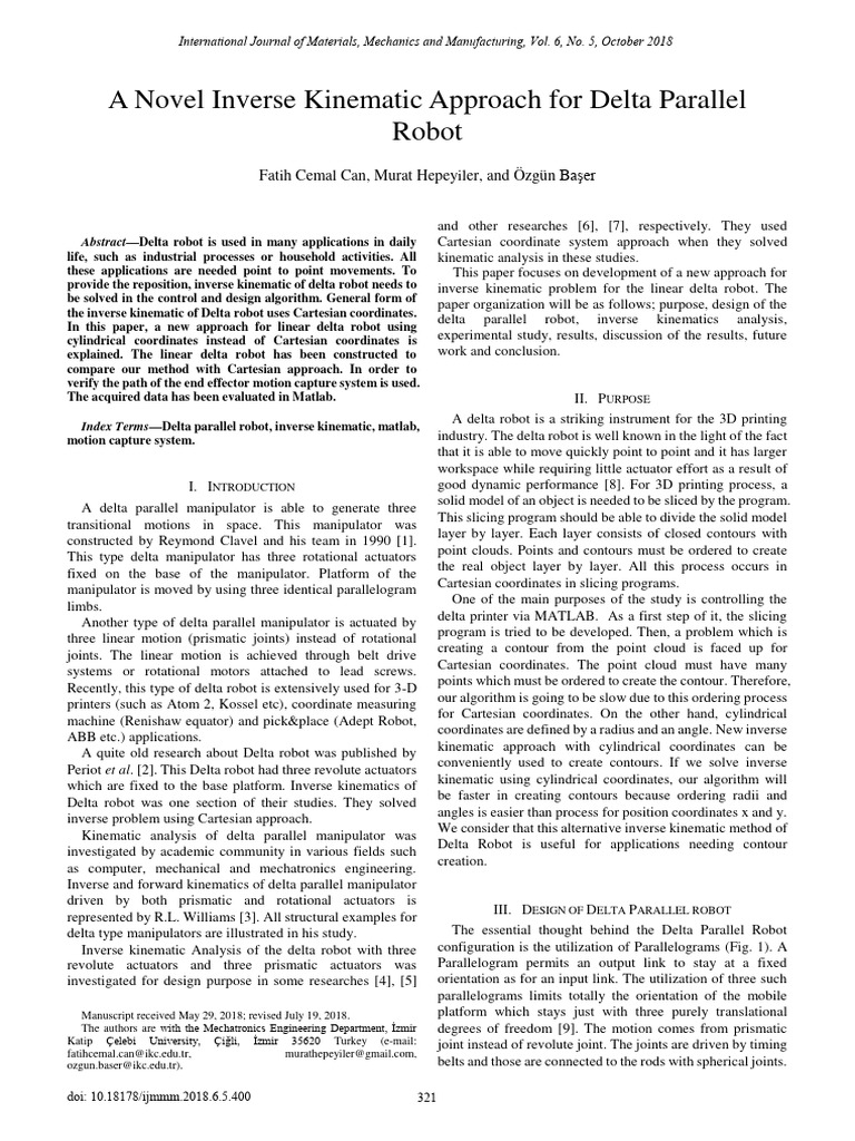 A Novel Inverse Kinematic Approach For Delta Parallel Robot | PDF ...