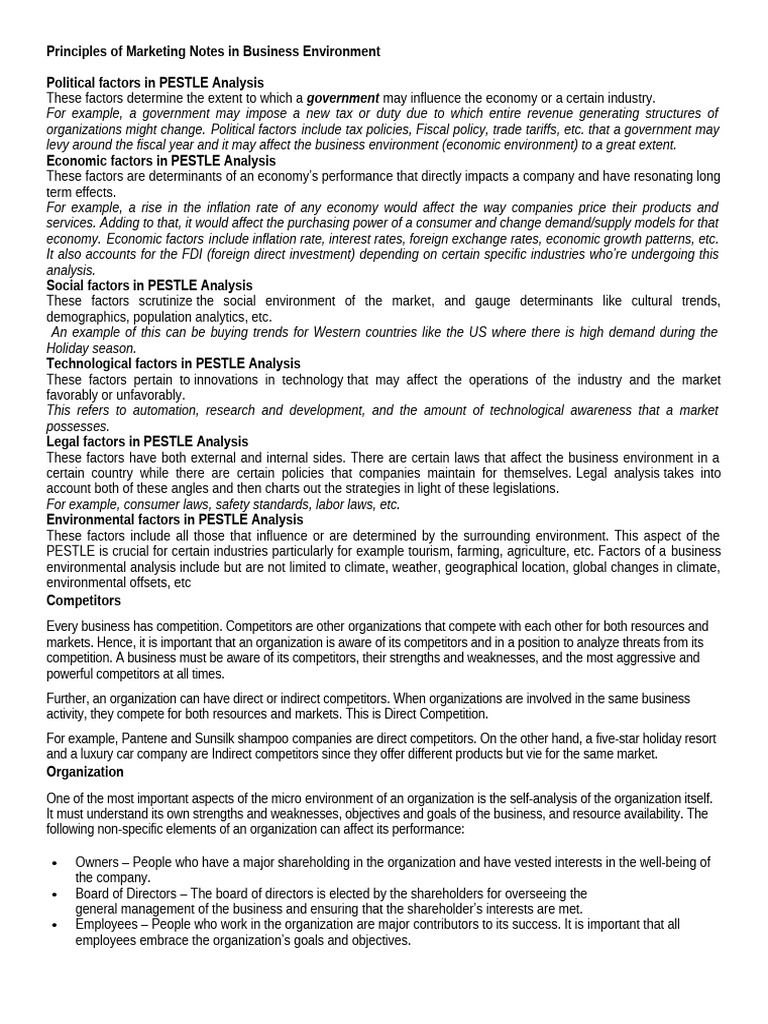 Principles of Marketing Notes in Business Environment | PDF | Taxes ...