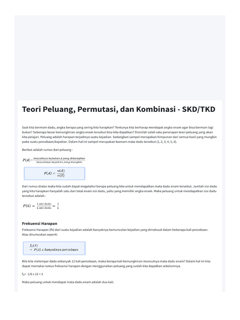 Teori Peluang, Permutasi, Dan Kombinasi - SKD | PDF