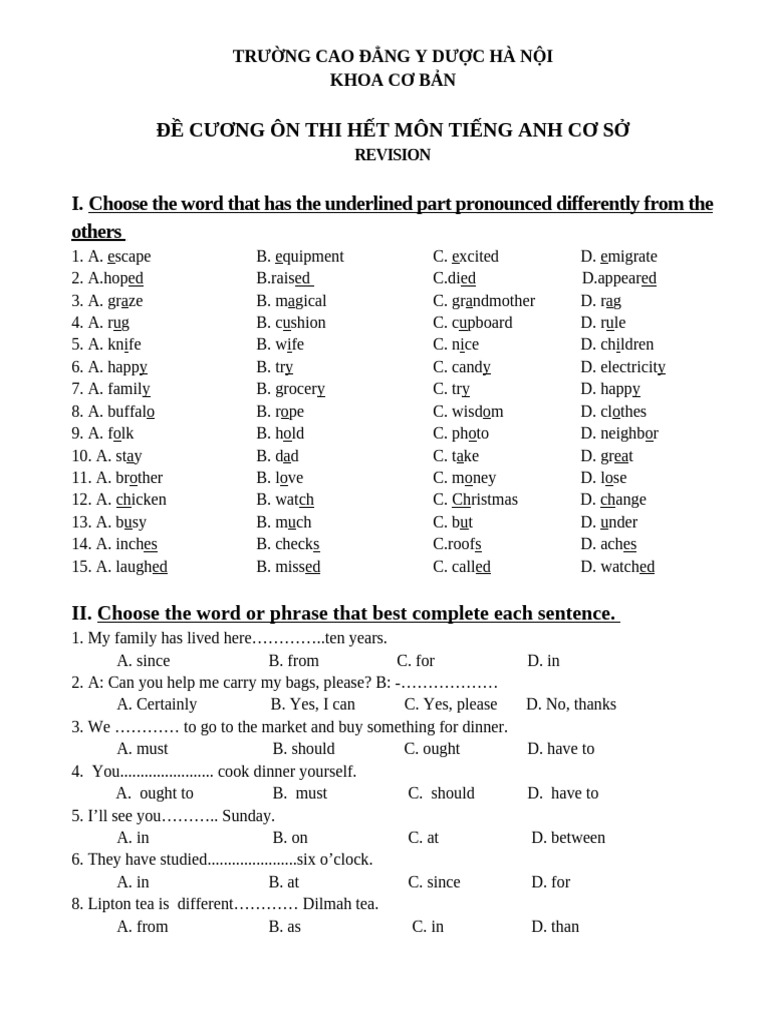 Đề cương Tiếng Anh k23 | PDF | Yoga