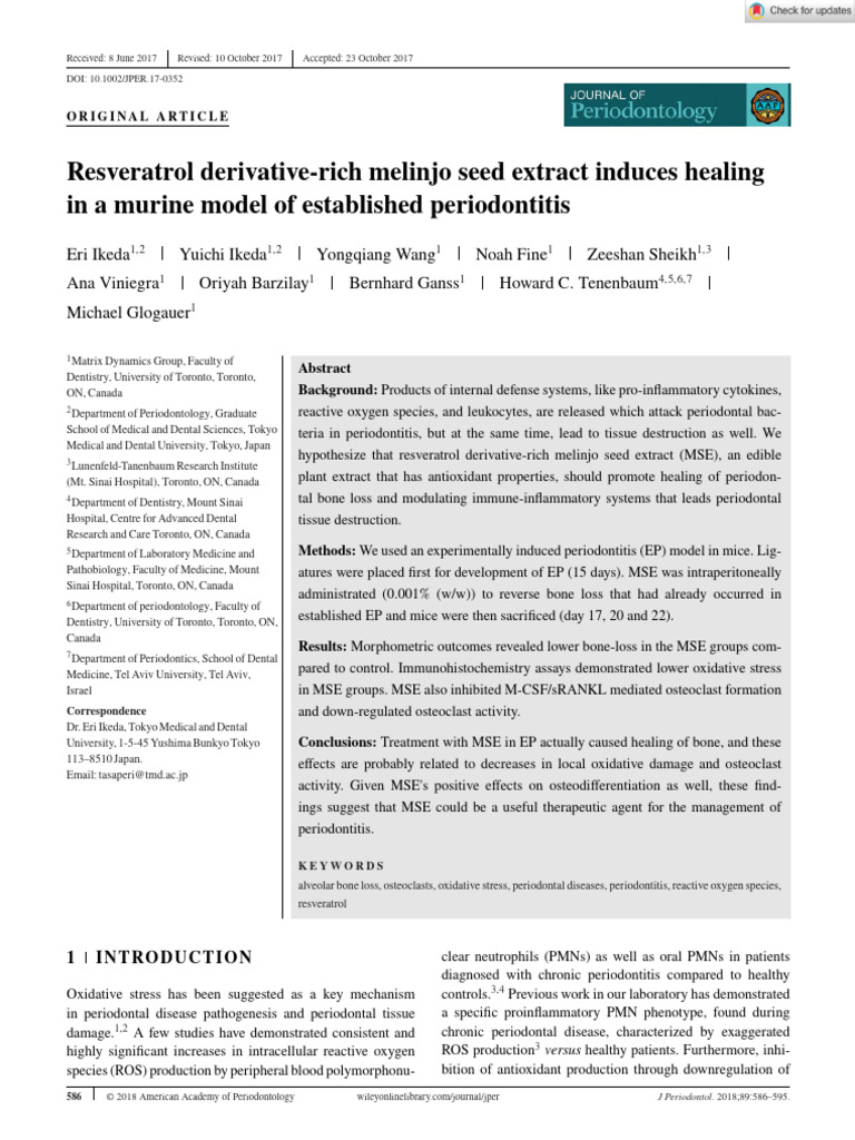 Journal of Periodontology - 2018 - Ikeda - Resveratrol Derivative Rich ...