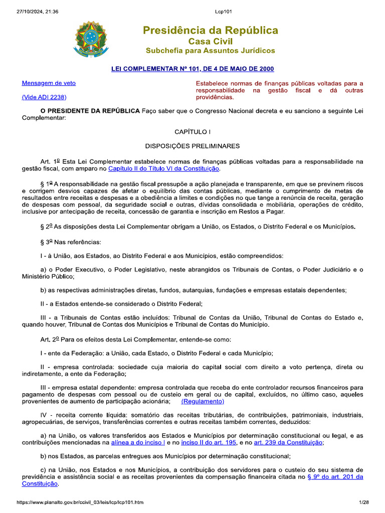 Lei Complementar #101, de 4 de Maio de 2000 | PDF