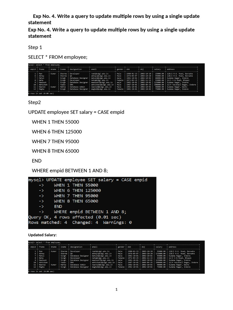 Output of Exp No. 04 (DBMS) | PDF