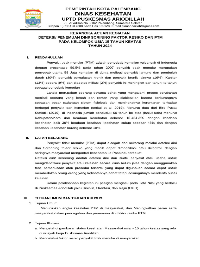 KAK Skrining PTM 2024 | PDF | Pengembangan Diri