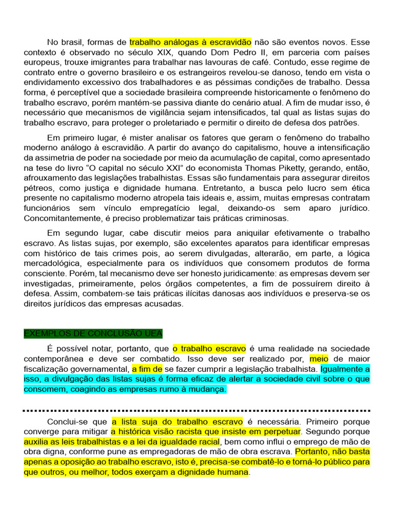 Exemplo de Redação UEA | PDF | Escravidão | Lei Trabalhista