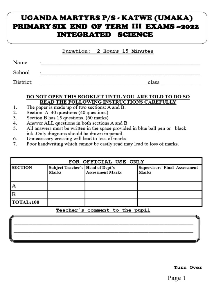 Primary Six Term 3 Science Exam 2022 | PDF | Plant Nursery