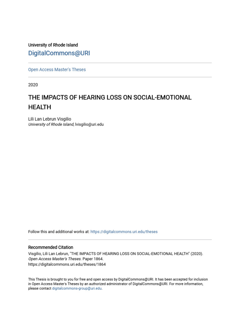 The Impacts of Hearing Loss On Social-Emotional Health | PDF | Thesis ...