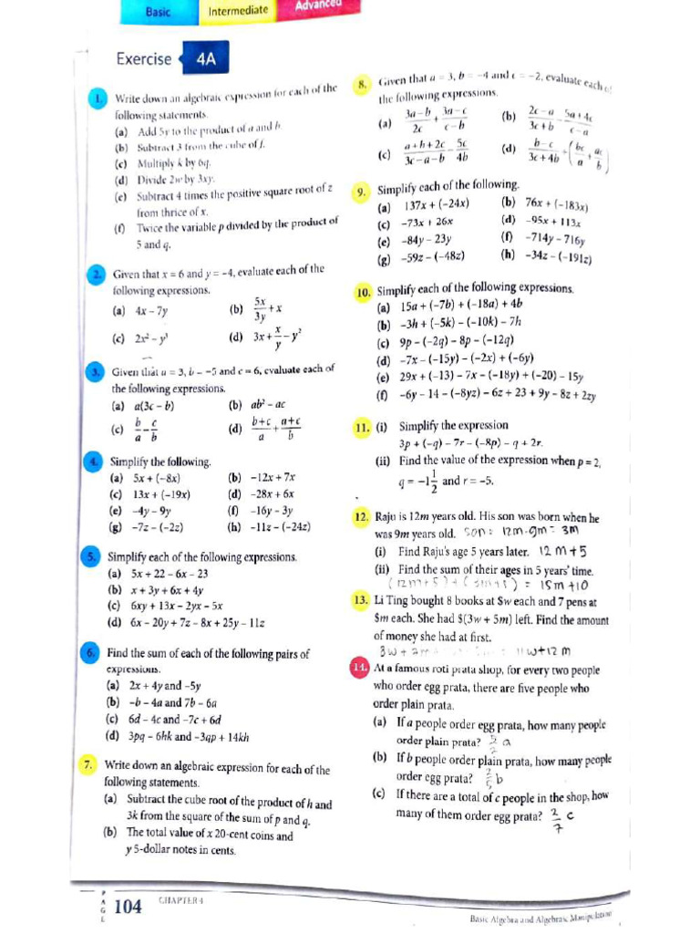 Sec 1 Think Math Exercise 4A | PDF