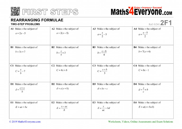 Question Rearranging Formulae Two Steps | PDF