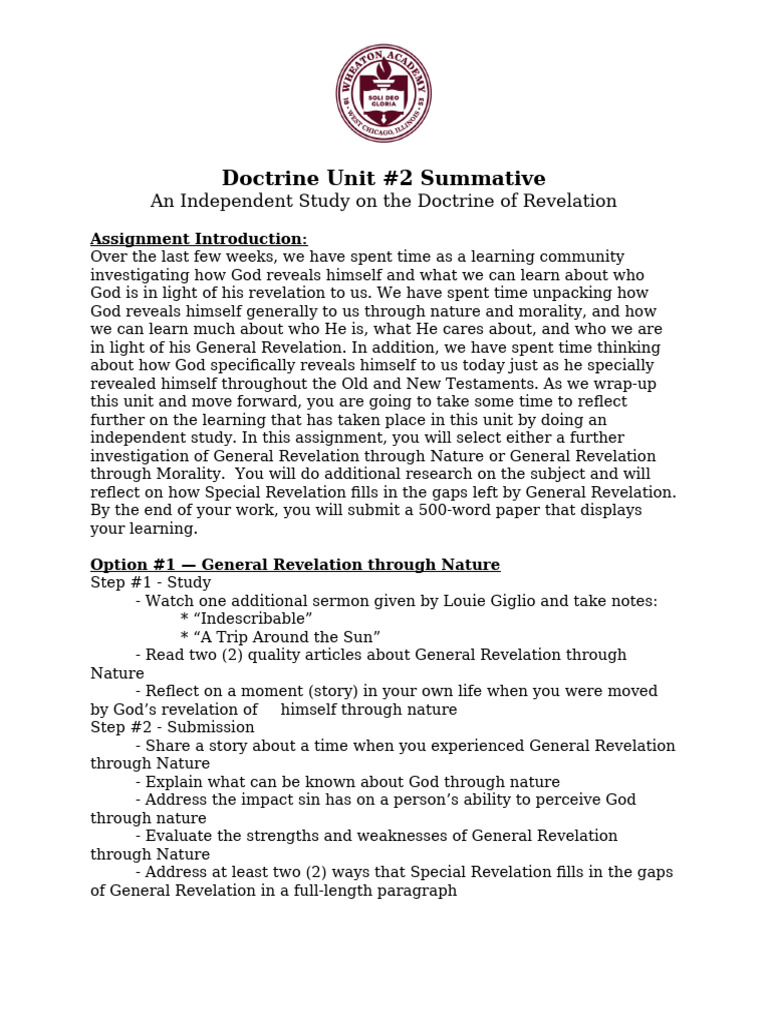 Unit 2 Revelation Summative and Rubric | PDF | Revelation | God