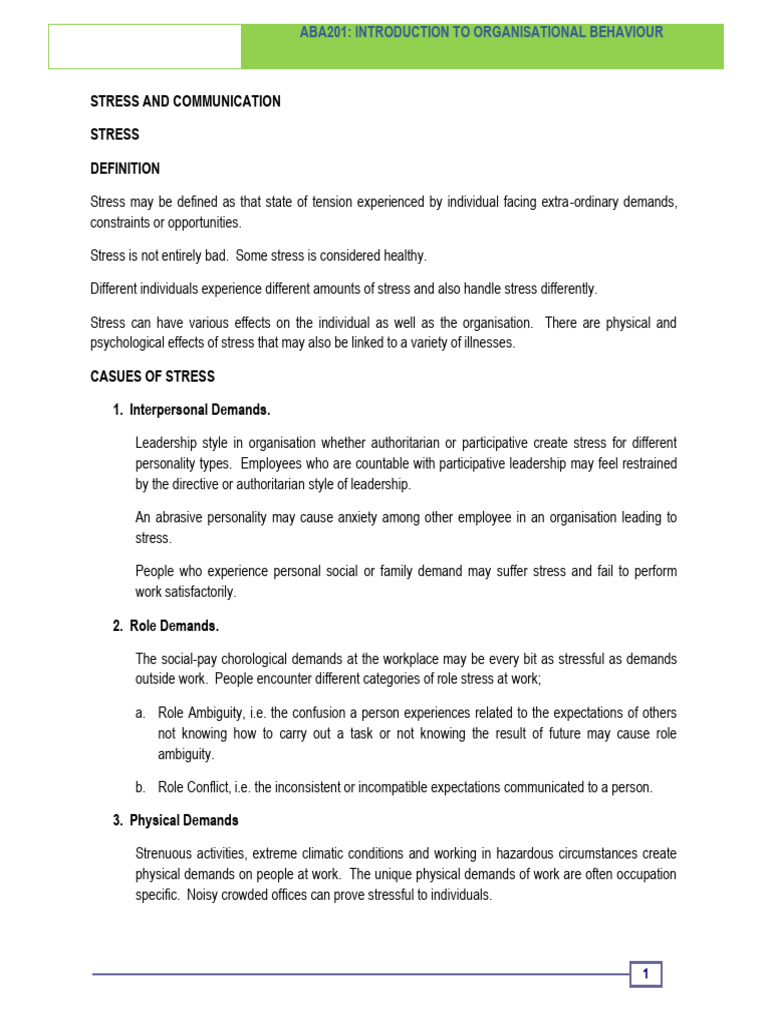 Topic 5 Stress and Communication | PDF | Stress (Biology) | Communication