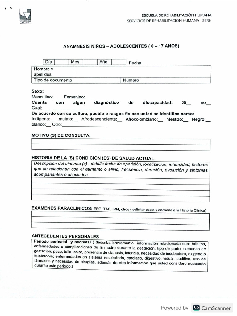 Anamnesis Niños | PDF