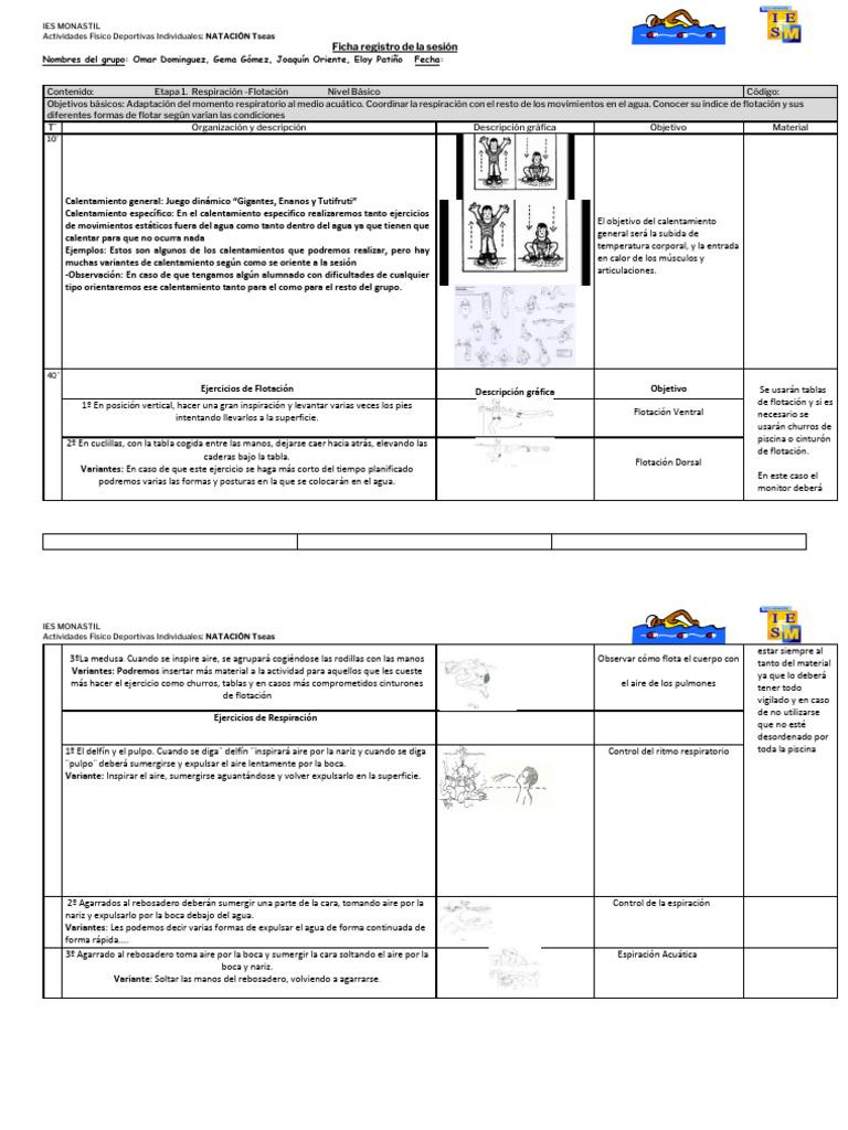 Ficha Natacción Sesión (1)-2 | PDF | Nadando | Agua