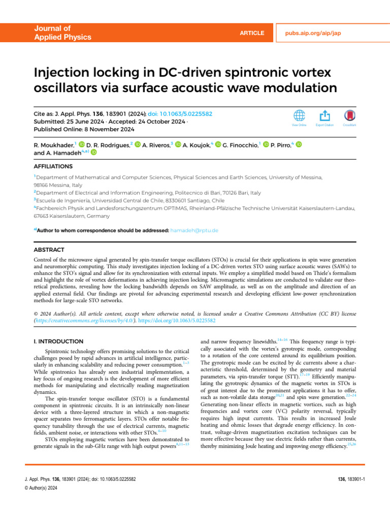 Injection Locking in DC-driven Spintronic Vortex o | PDF | Physical ...