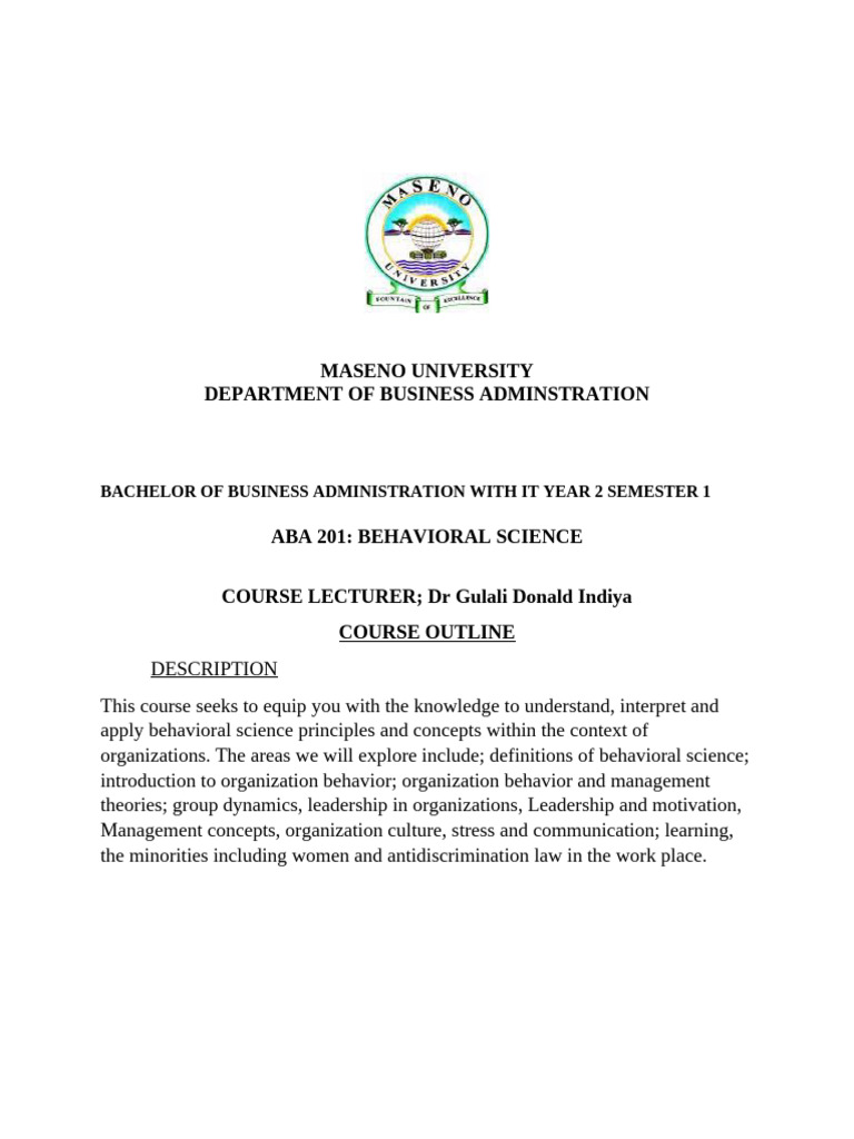 Behavioral Science Course Outline | PDF