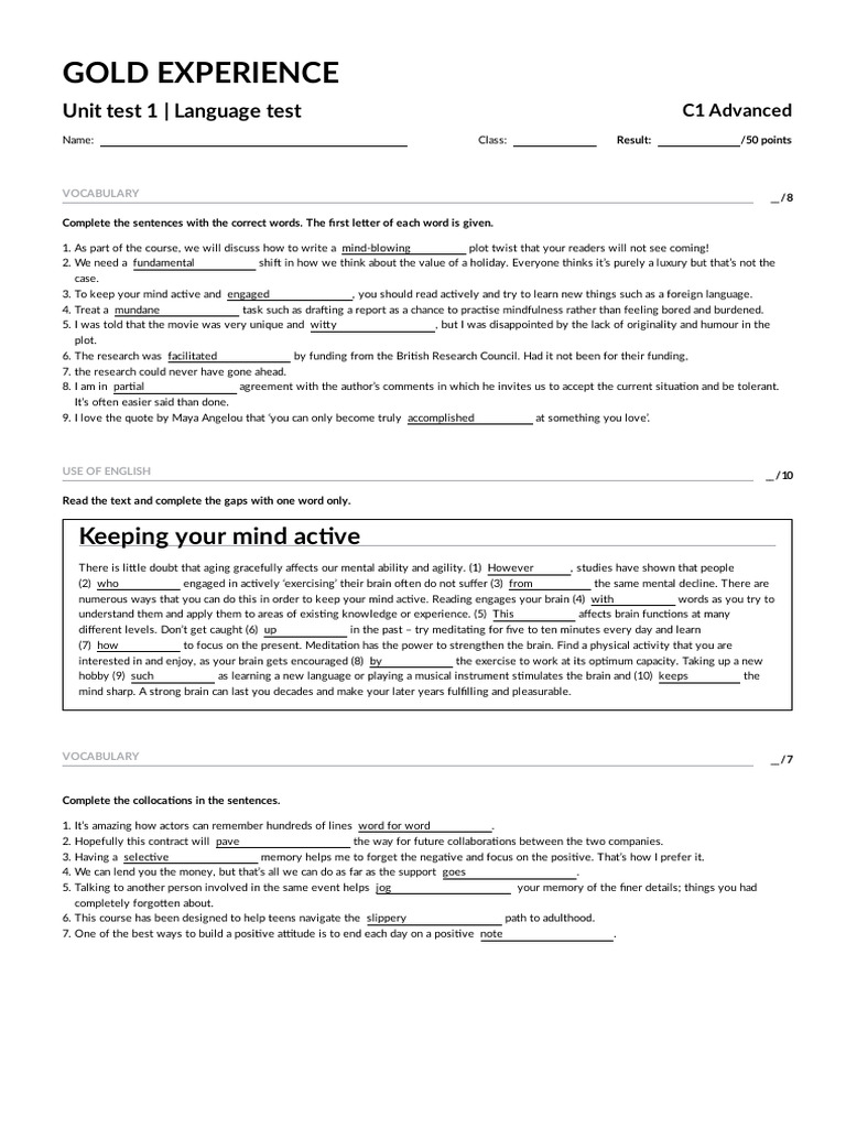 Language_Test_1_V1_Key | PDF | Memory | Cognition