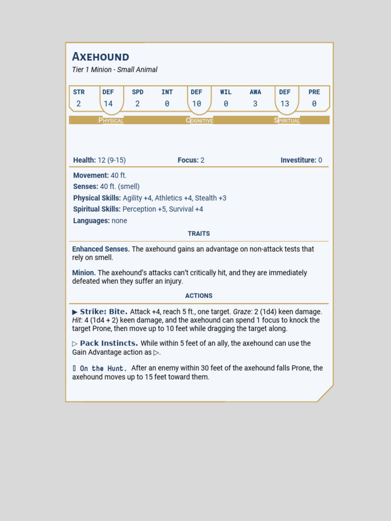 Cosmere RPG Stat Block Template | PDF