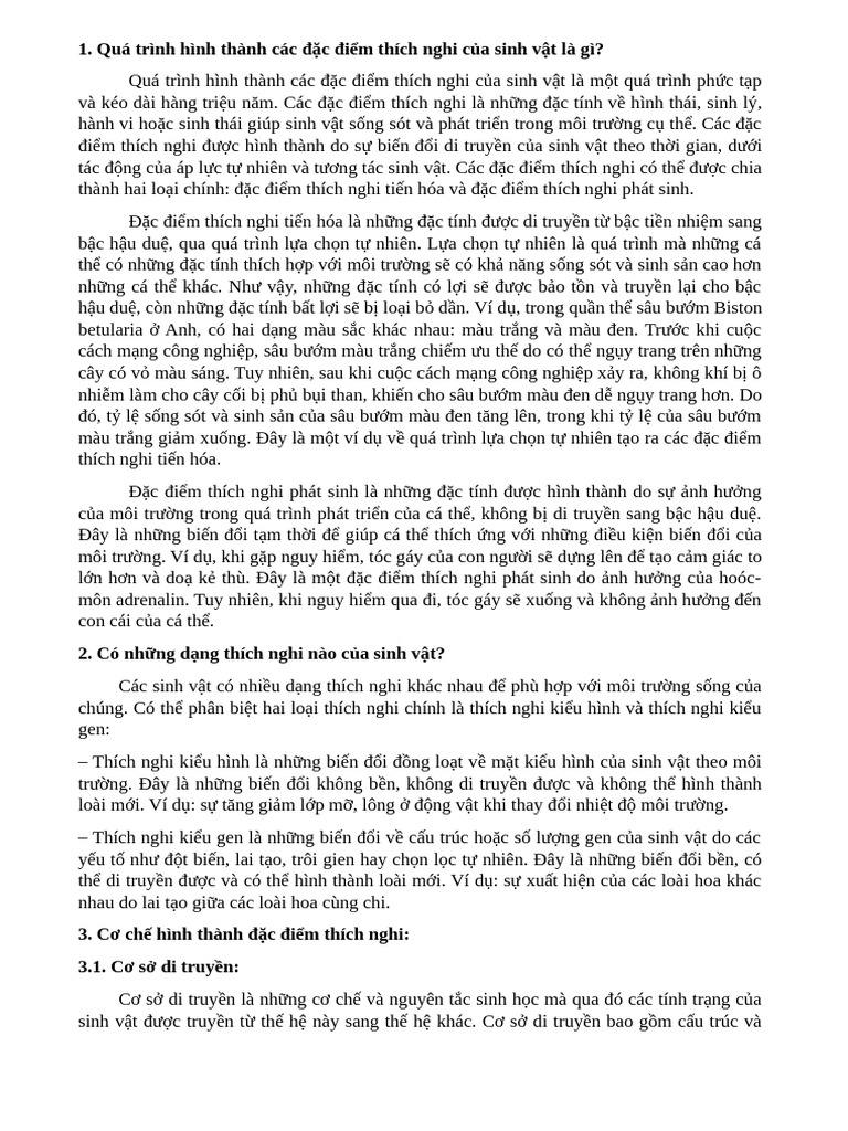 quá trình hình thành đặt điểm thích nghi | PDF
