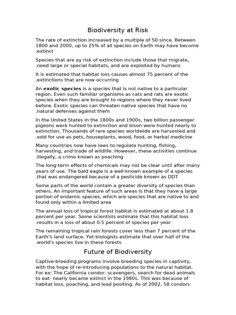 Biodiversity at Risk | PDF | Biodiversity | Extinction