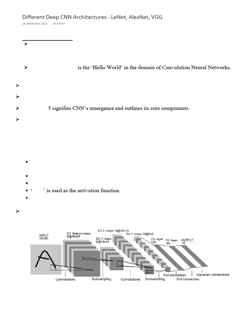 Different Deep CNN Architectures - LeNet, AlexNet, VGG | PDF ...