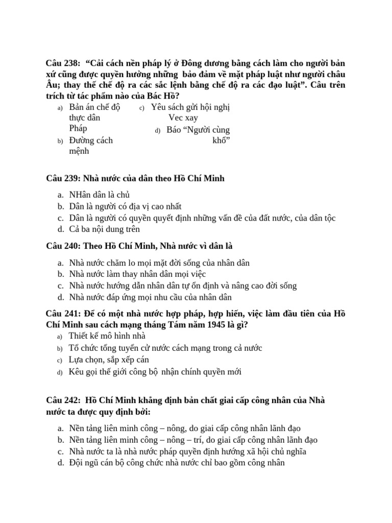 TRẮC NGHIỆM MÔN TTHCM 2 | PDF