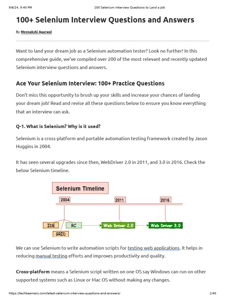 100 Selenium Interview Questions and Answers | PDF | Selenium (Software) | Software