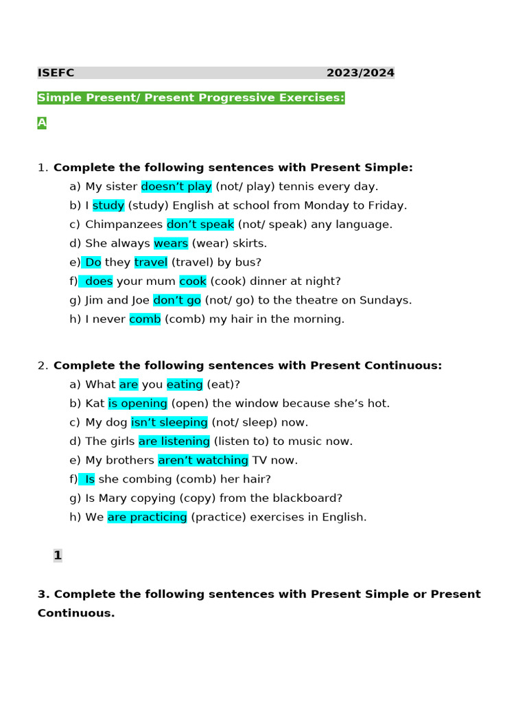 SIMPLE PRESENT PRESENT Progressive TASKS NEW | PDF