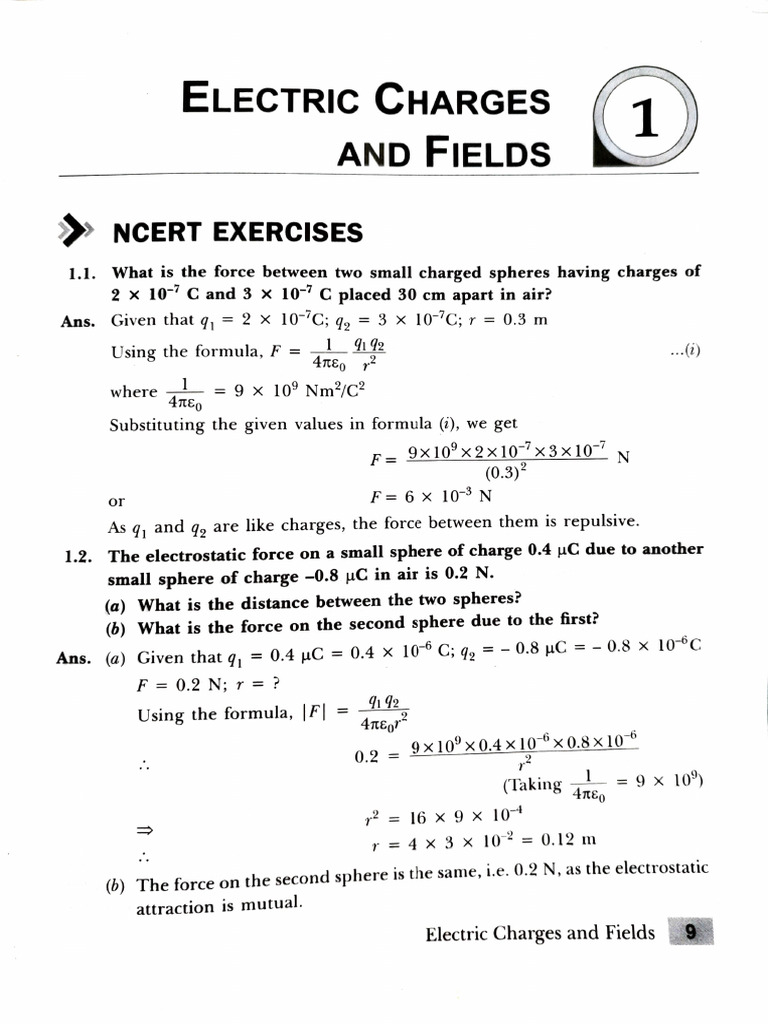 Chapter 1 Ncert XII | PDF | Electric Field | Electrostatics