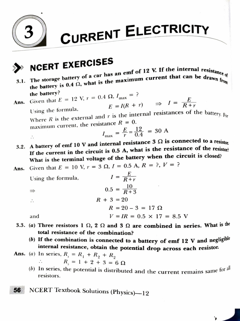 Chapter 3 Ncert XII Phy | PDF | Electrical Resistance And Conductance | Electrical Resistivity ...