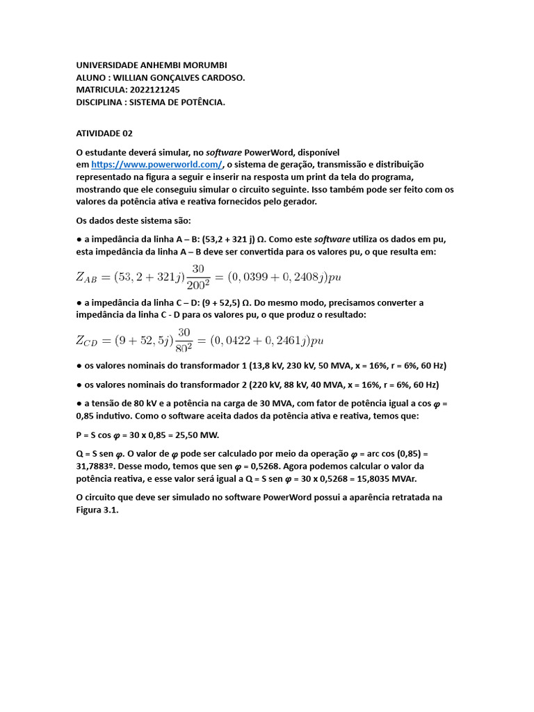 Universidade Anhembi Morumbi - Atividade02 | PDF | Transformador | Energia elétrica