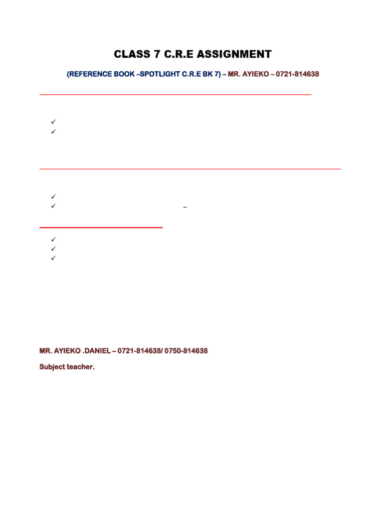 Grade 7 - C.R.E Assignment | PDF | Science & Mathematics | Technology ...