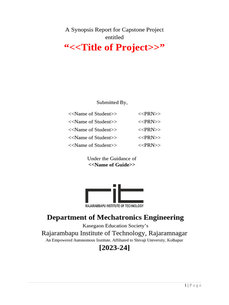 Synopsis Report Format - Capstone AY 2023-24 | PDF | Scholarly ...