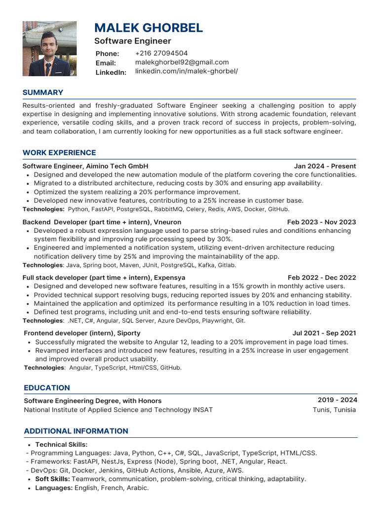 Malek Ghorbel Resume | PDF | Software | Computing