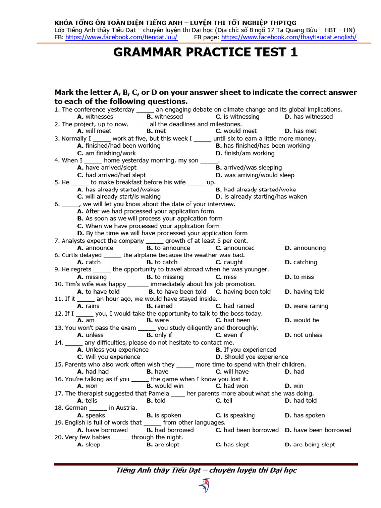 PRACTICE TEST 1_GRAMMAR | PDF