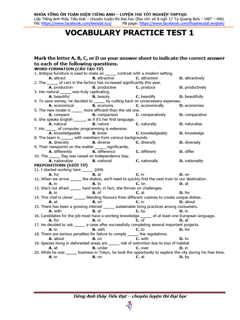 Practice Test 1 - Vocabulary | PDF