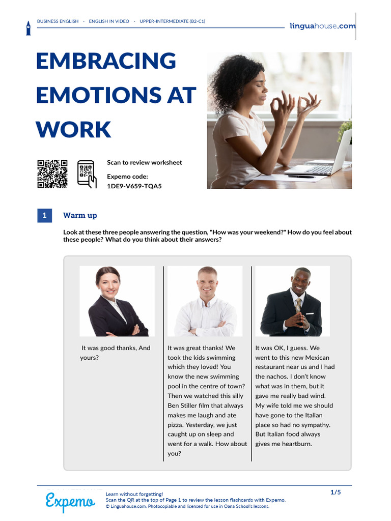 Embracing Emotions at Work British English Student | PDF | Emotions ...