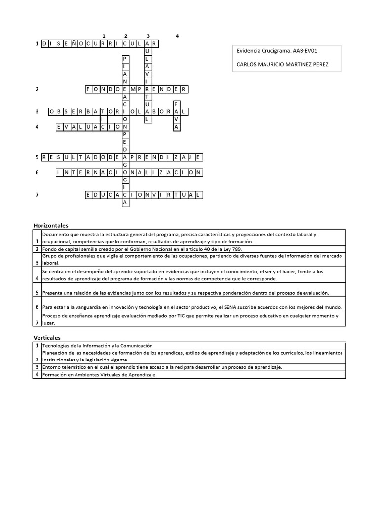 Evidencia Crucigrama. AA3-EV01 | PDF | Aprendizaje | Evaluación
