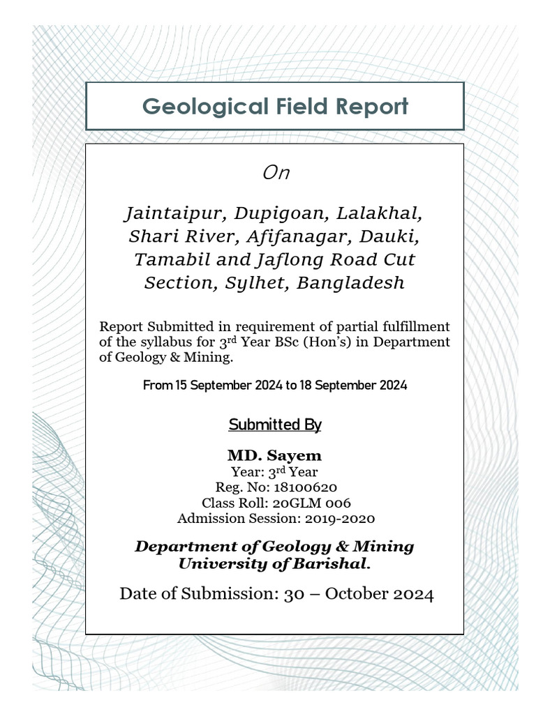 Geological Field Report On Jaintaipur, Dupigoan, Lalakhal, Shari River ...