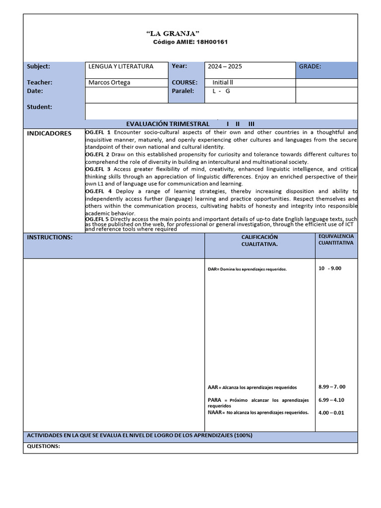 Initial LL Primer Trimestre Test FIN | PDF | Cognitive Psychology ...