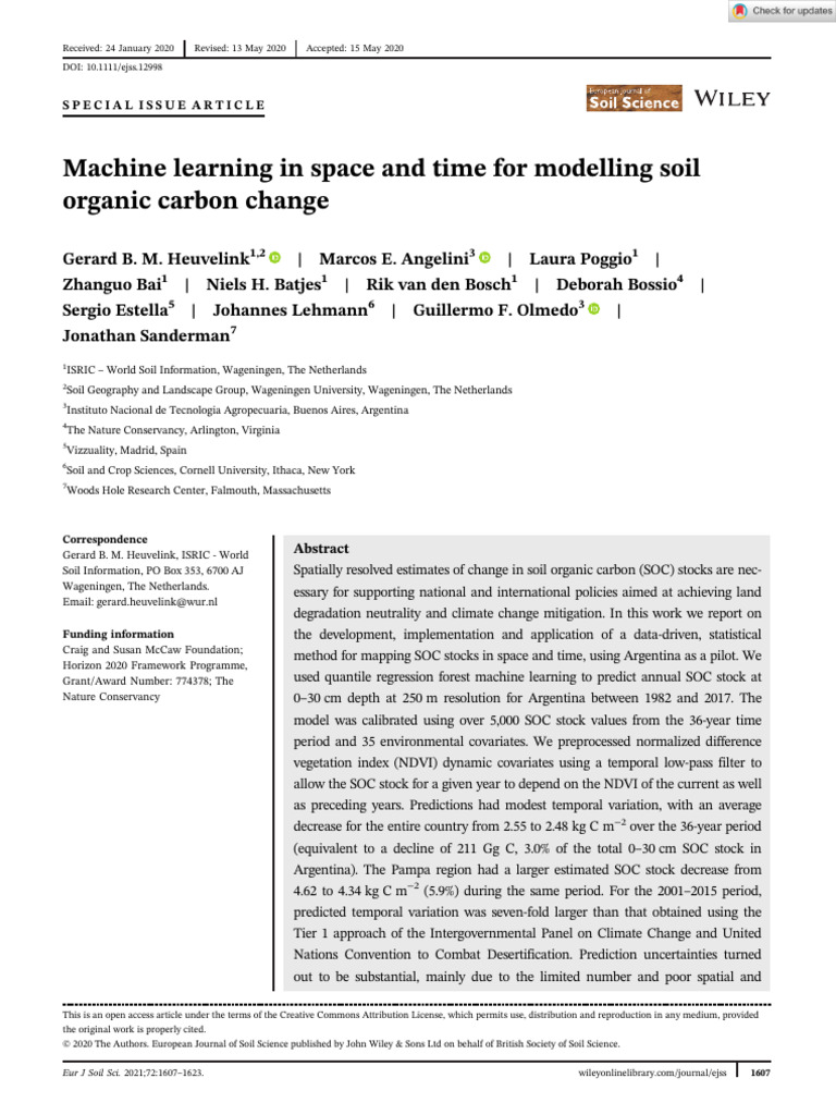Machine Learning in Space and Time For Modelling Soil Organic Carbon ...