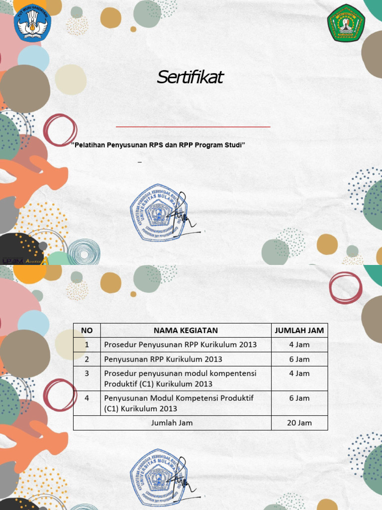 Sertifikat Pelatihan Penyusunan RPS & RPP | PDF | Seni
