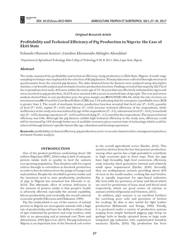 Profitability and Technical Efficiency of Pig Production in Ui92mw6sl7 ...
