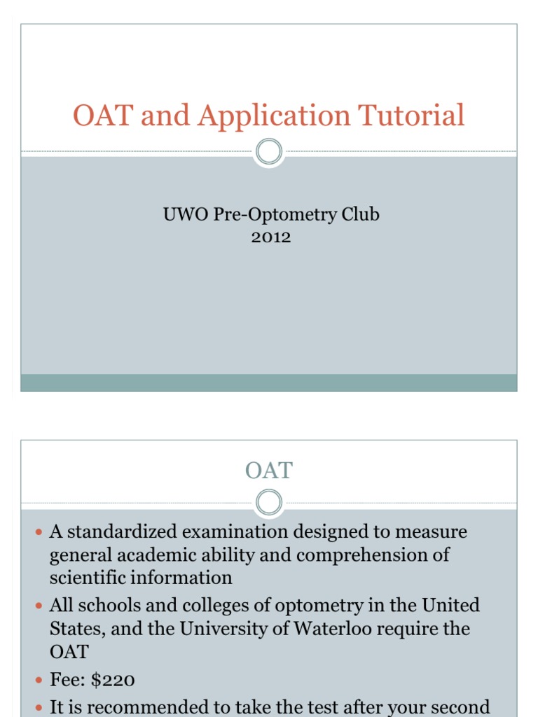 OAT and Application Prep Presentation | PDF | Test (Assessment) | Science
