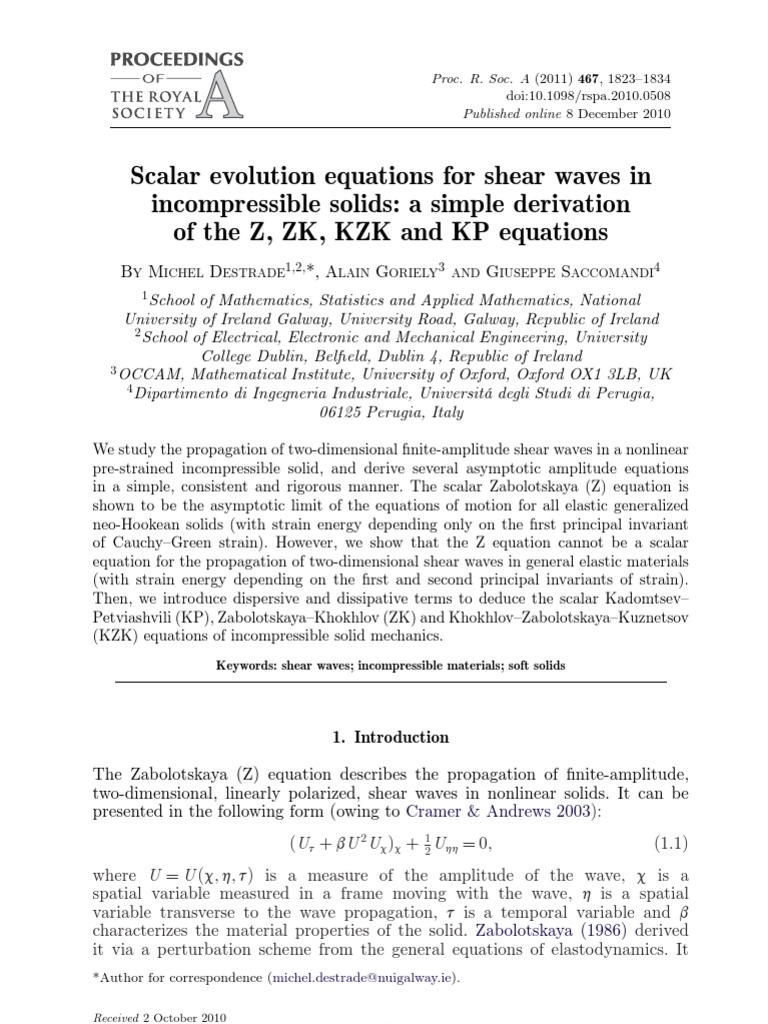 Scalar Evolution Equations For Shear Waves in Incompressible Solids: A ...