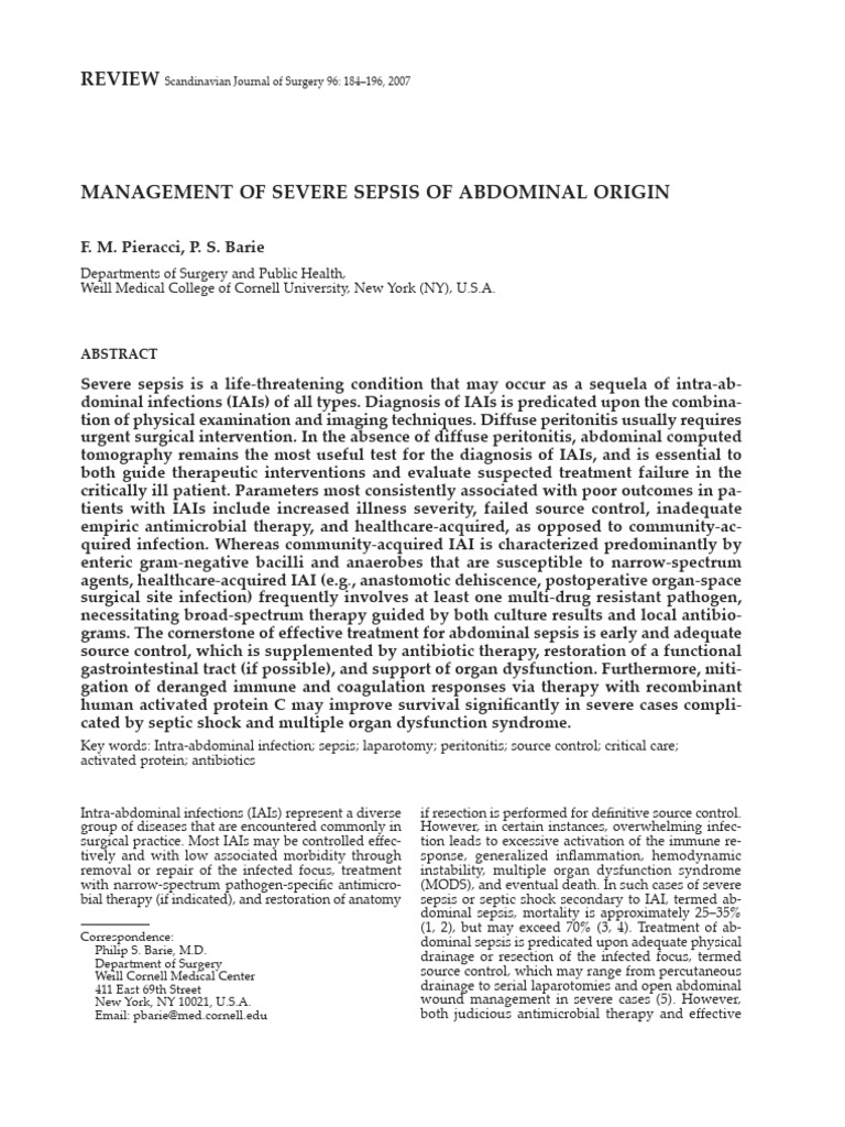 Pieracci Barie 2007 Management of Severe Sepsis of Abdominal Origin ...