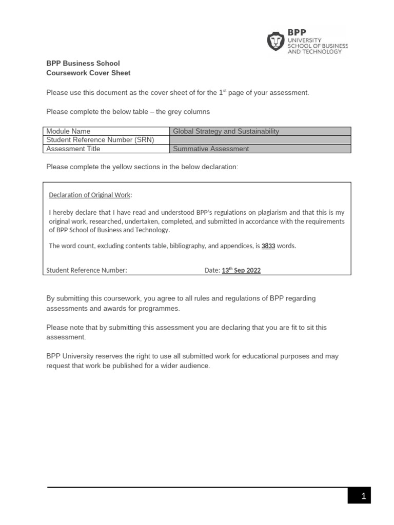 Sample 3 - Summative Assesment - Global Strategy and Sustainability | PDF | Corporate Social ...