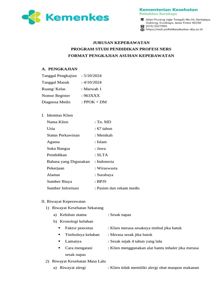 Askep Kelolaan DM + PPOK - Elyana Intan | PDF | Pengembangan Diri | Sains & Matematika